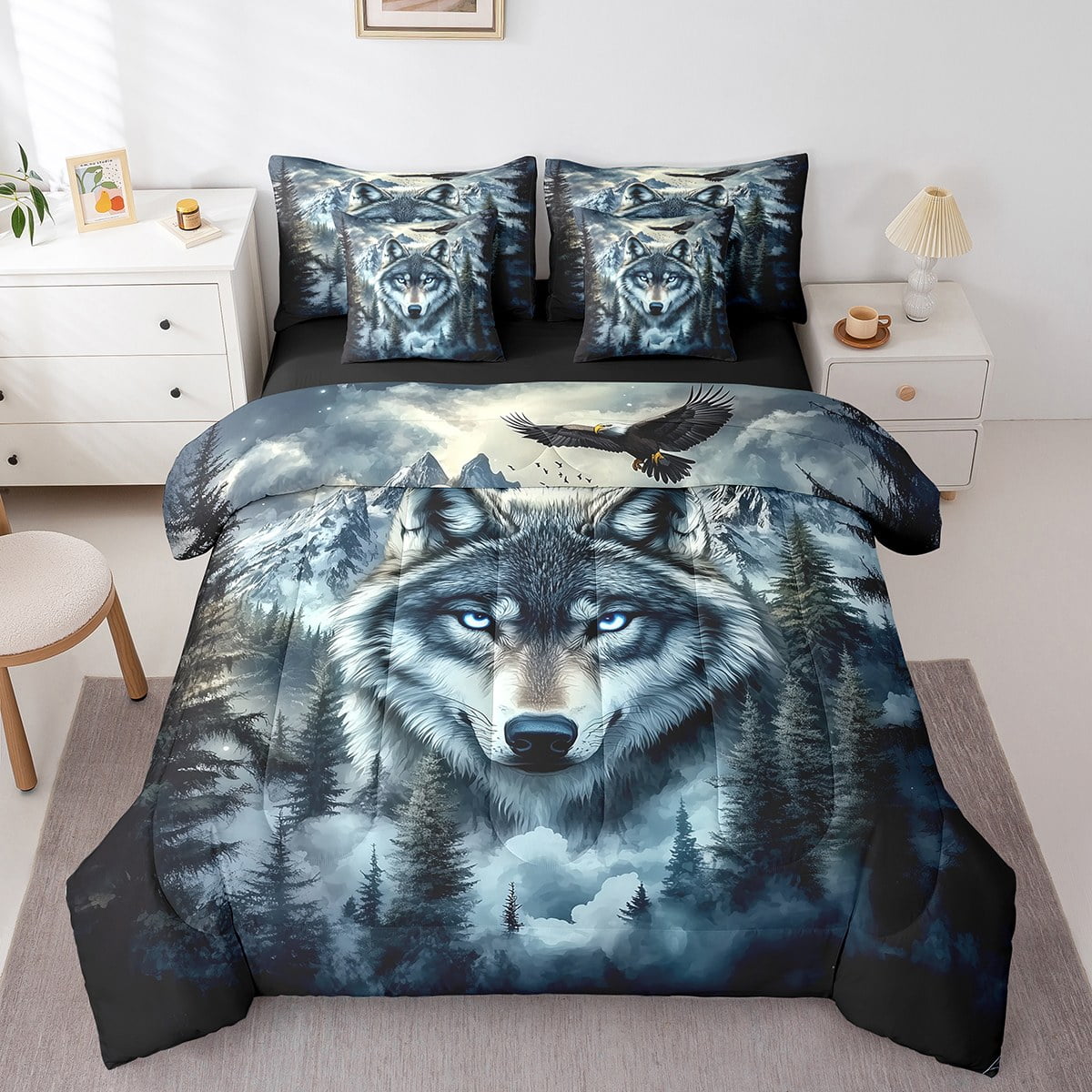 Erosebridal Wolf Print Bed in a Bag King size, Wildlife Animal Bed Set ...