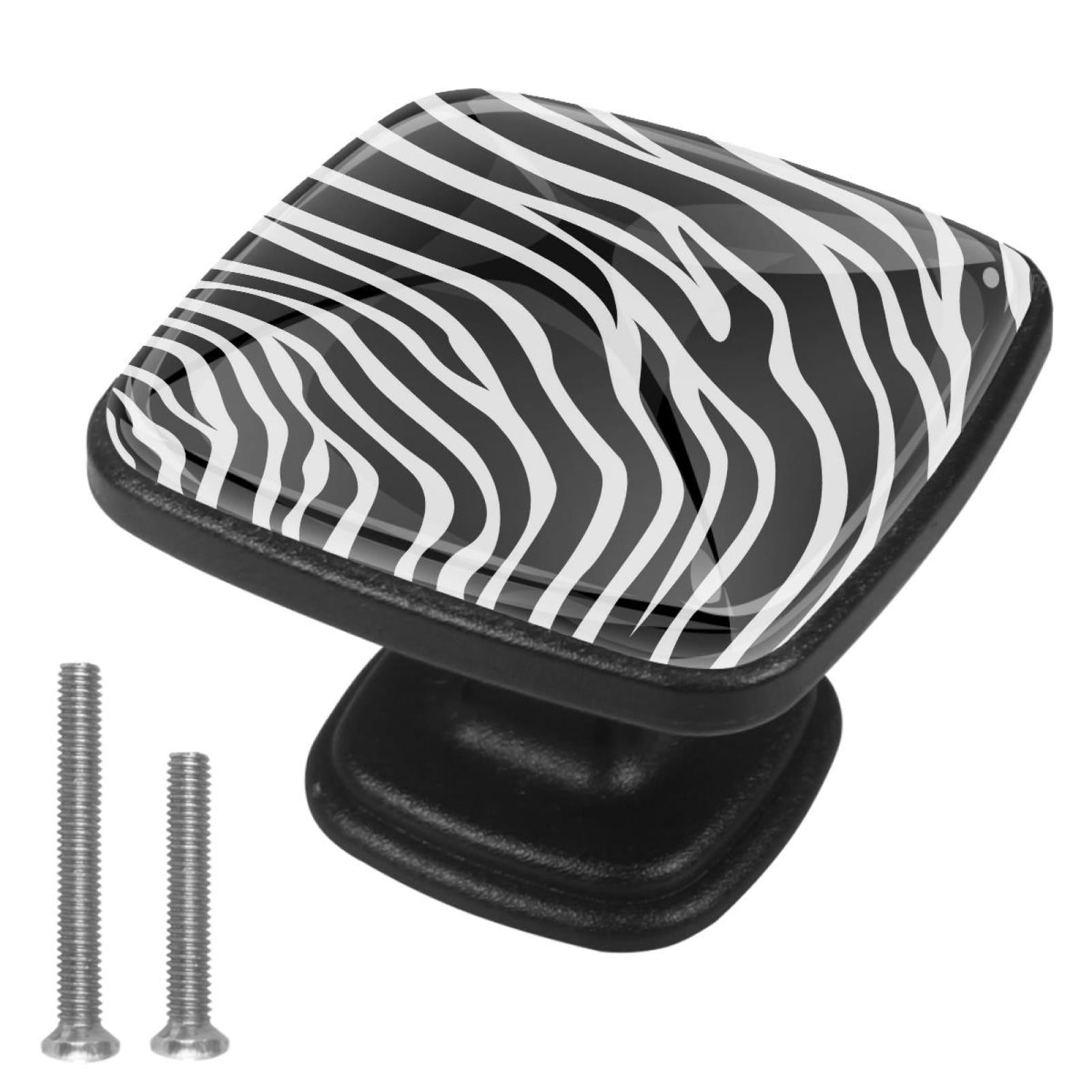 4 Pcs Cabinet Handle Drawer Pulls Zebra Print Knobs with Screws Square ...