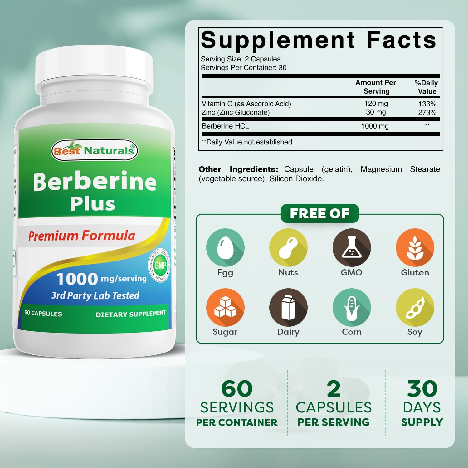 Best Naturals Berberine Plus 1000 mg - 2 Pack, 120 Nepal | Ubuy