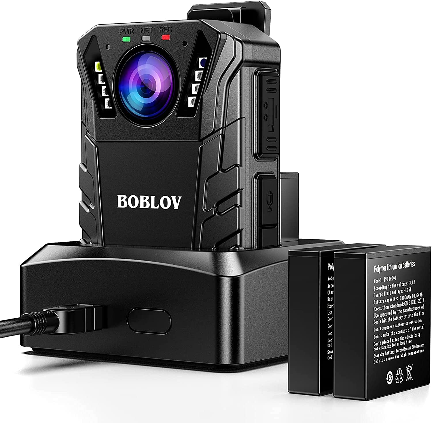 BOBLOV KJ09 Body Camera,1296P Body Wearable Camera Built-in SD Card 128GB IP66 Waterproof ...