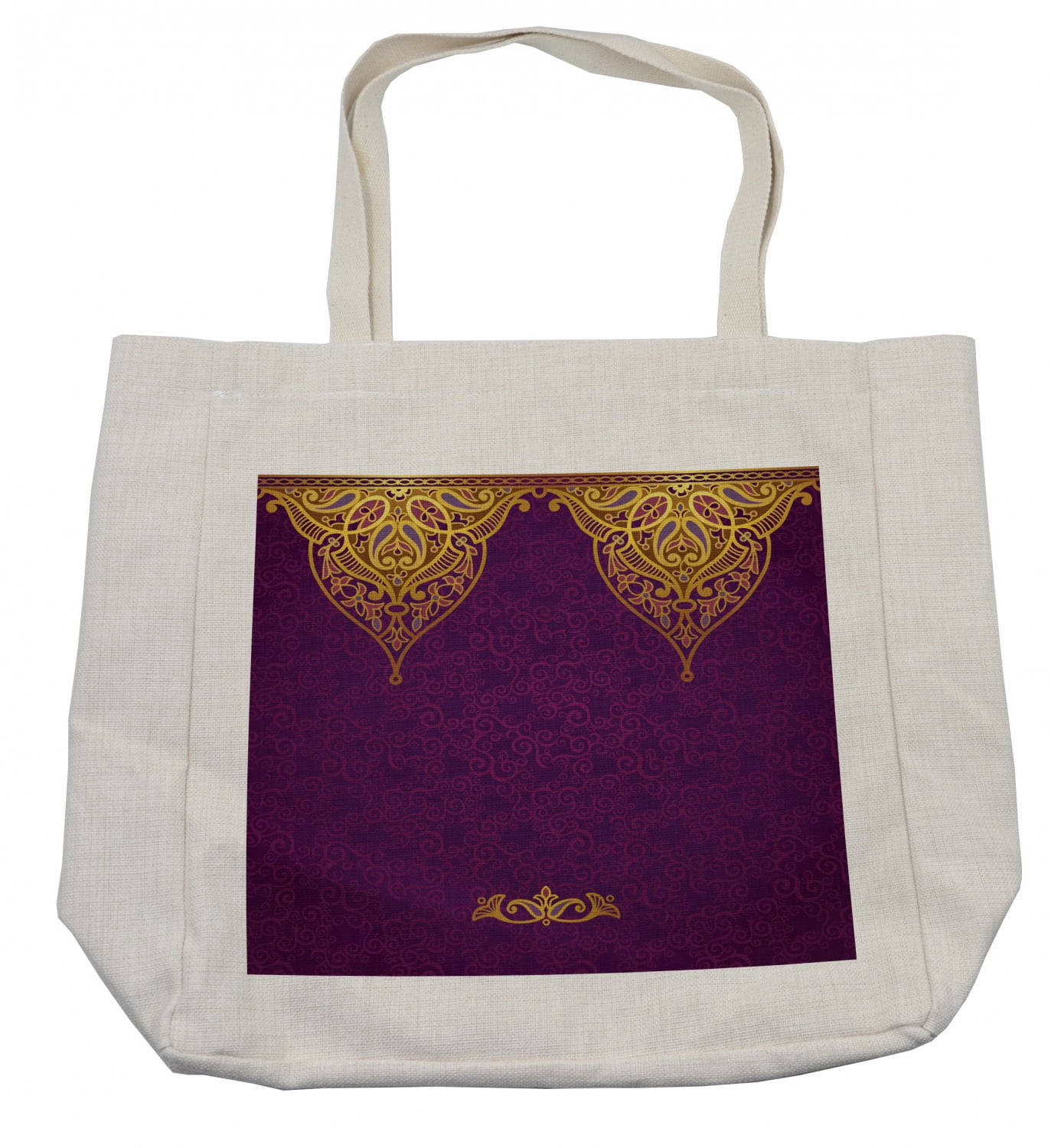 Purple Shopping Bag, East Oriental Royal Palace Patterns with Bohemian Style Art Traditional ...