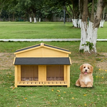 Pefilos 47" Outdoor Wood Dog House with Porch, 2 Doors, Pet Kennel for ...