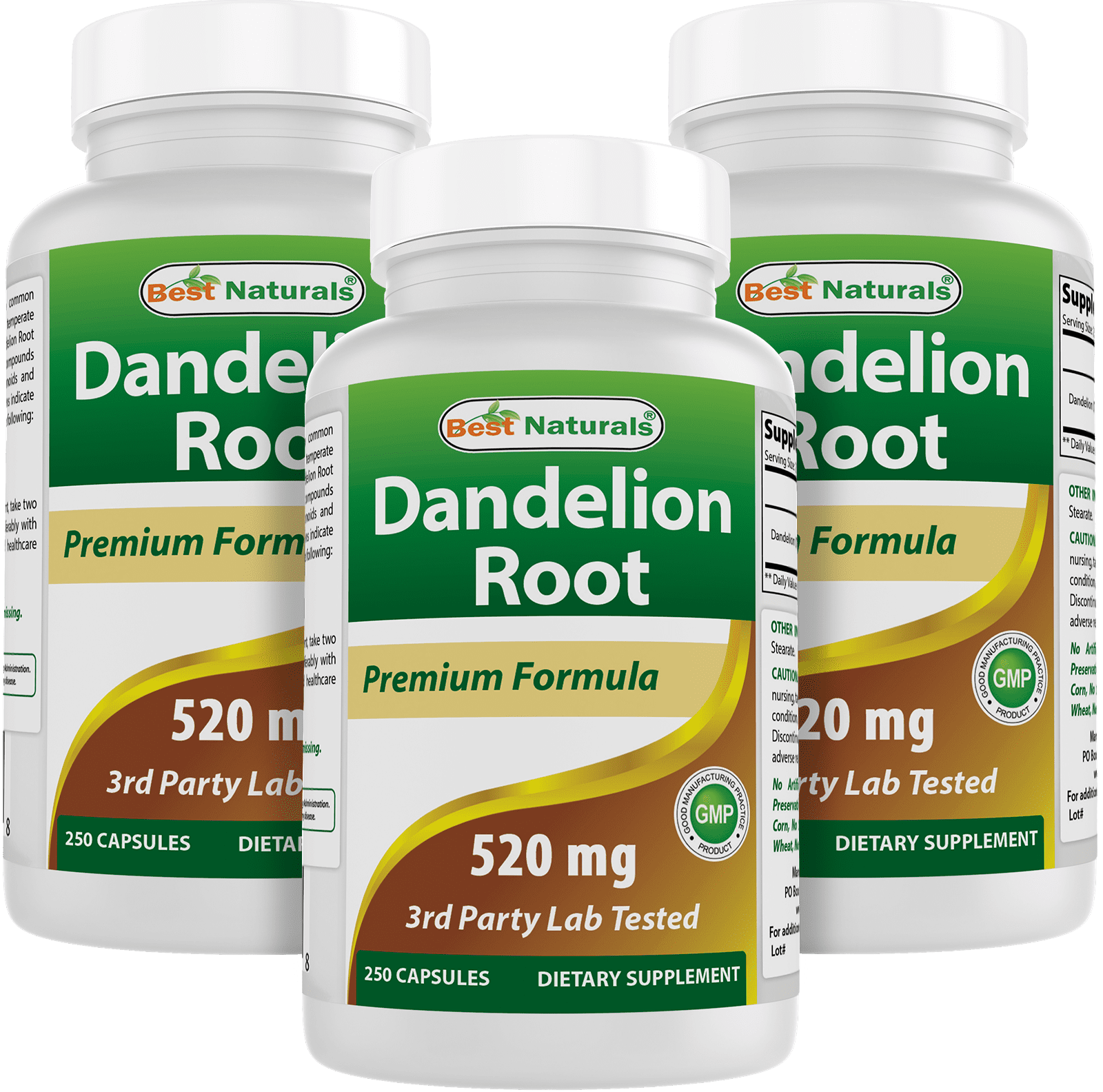 Best Naturals Dandelion Root Supplement, 520 mg, 3 Pack of 250 Capsules ...