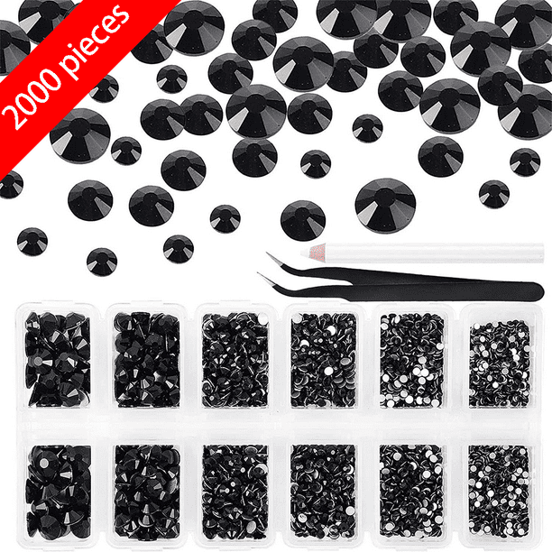 2000pieces Black Rhinestones 6 Size(1.5-6mm) FlatBack Crystal ...