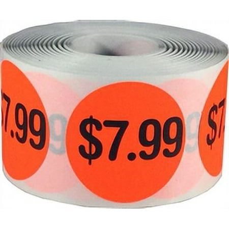 Fluorescent Red with Black $7.99 Pricing Stickers, 1.5 Inches Round ...