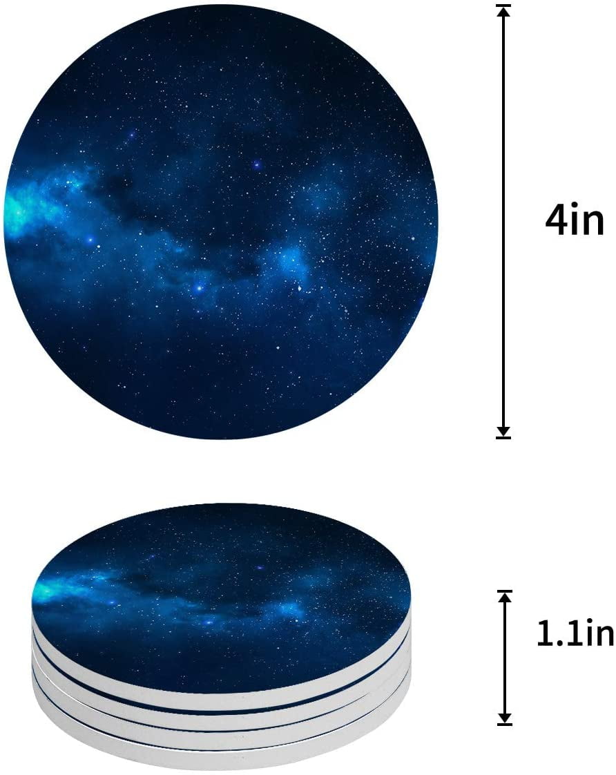 FMSHPON Galaxy Design Starry Sky Set of 4 Round Coaster for Drinks ...