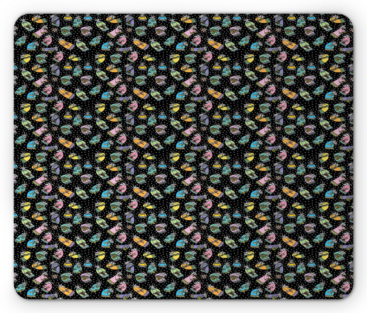 Goat Mouse Pad, Doodle Goats with Long Horns Wearing Colorful Clothes ...