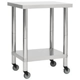 vidaXL Kitchen Work Table Hotel Prep Work Table with Wheels Stainless ...