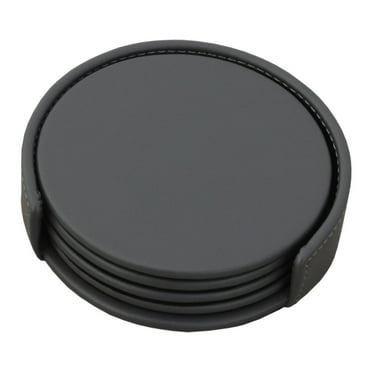 Classic Black Leather Round Coaster Set - Walmart.com