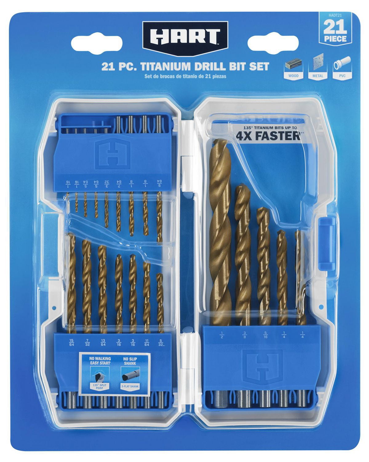 HART 21-Piece Titanium Drill Bit Set with Protective Storage Case ...