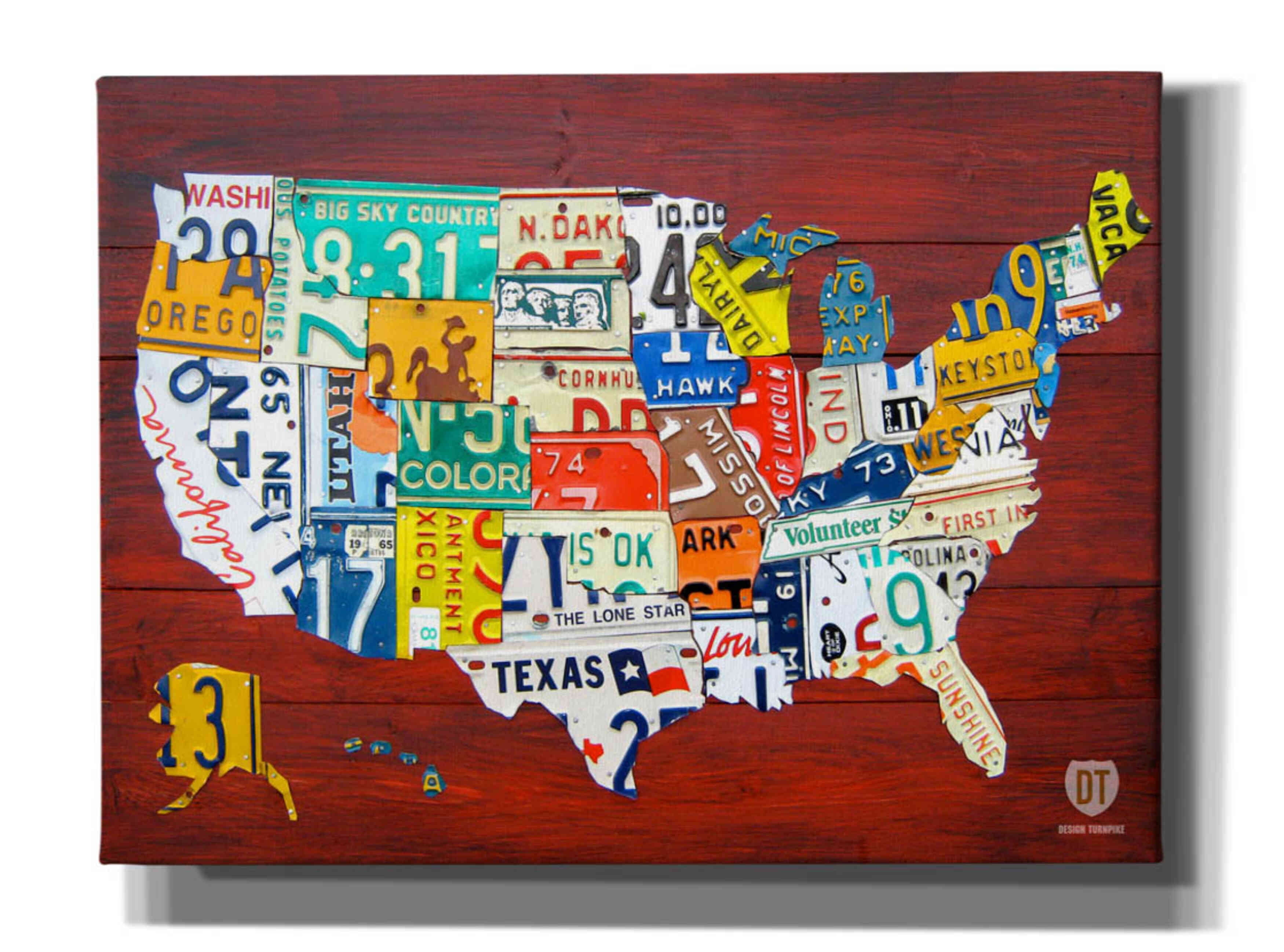 Epic Graffiti 'License Plate Map USA' by Design Turnpike, Giclee Canvas ...