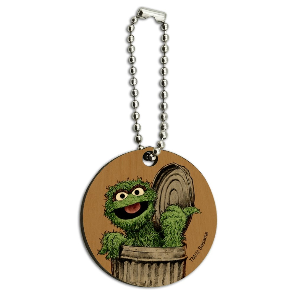 Sesame Street Vintage Oscar the Grouch Wood Wooden Round Keychain Key ...