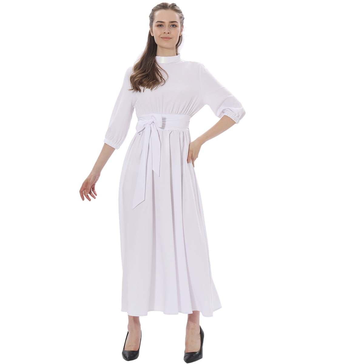 GRACEART Women Clergy Dress Audrey Hepburn Style Dress Tie Belt Priest ...