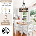 4-Light Farmhouse Rustic Wood Drum Chandelier, Black Metal Accent ...