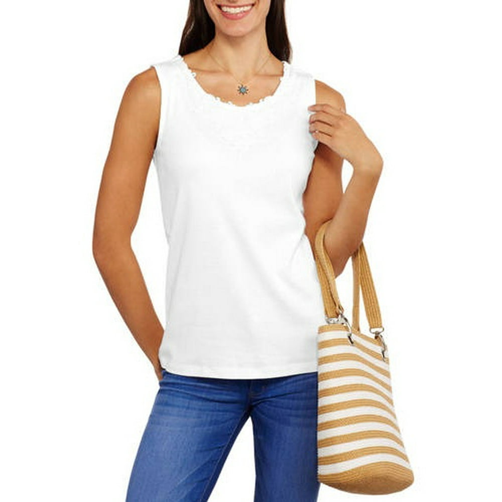 White Stag Womens Lace Trim Medallion Tank