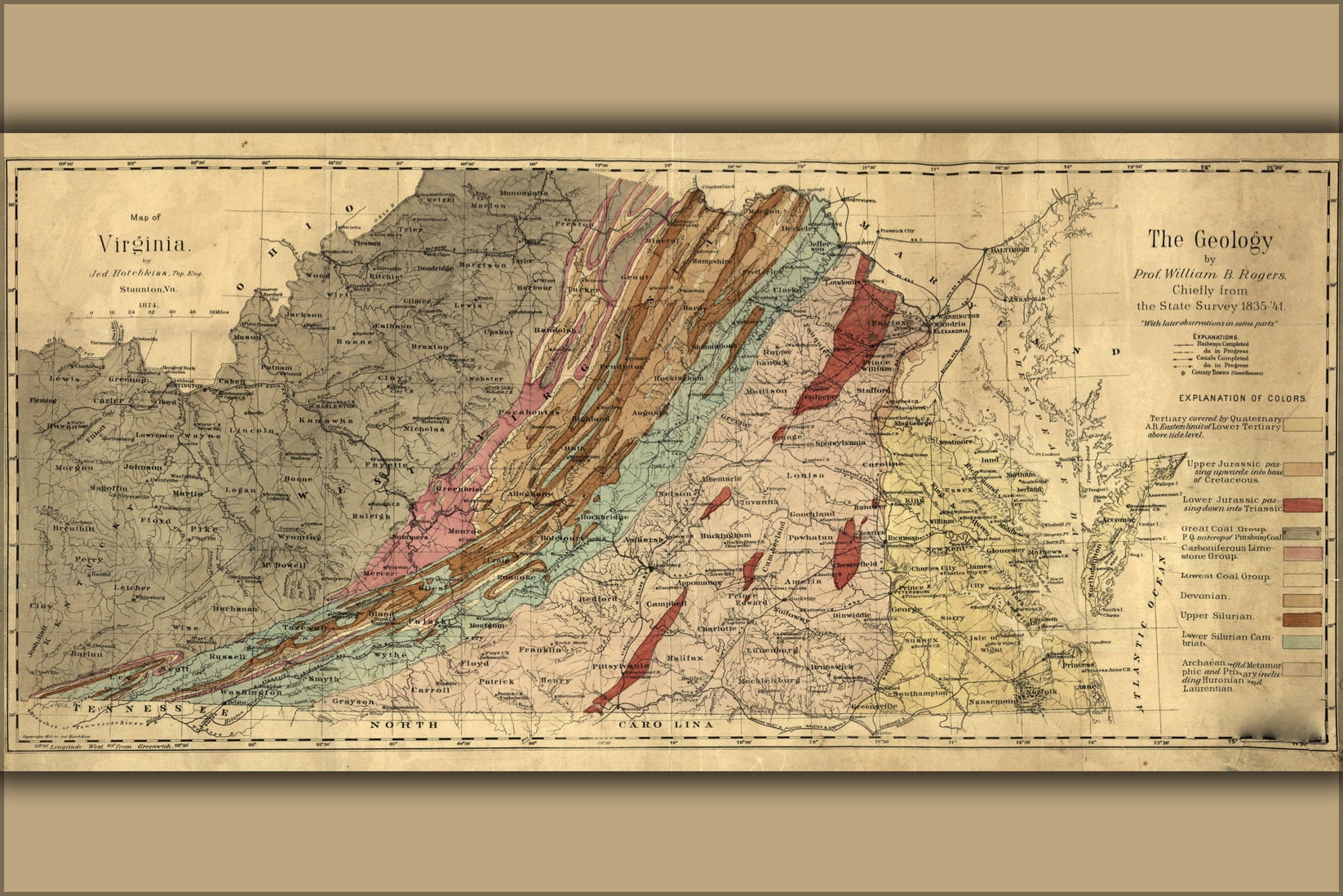 24"x36" Gallery Poster, geology Map of Virginia 1874 - Walmart.com