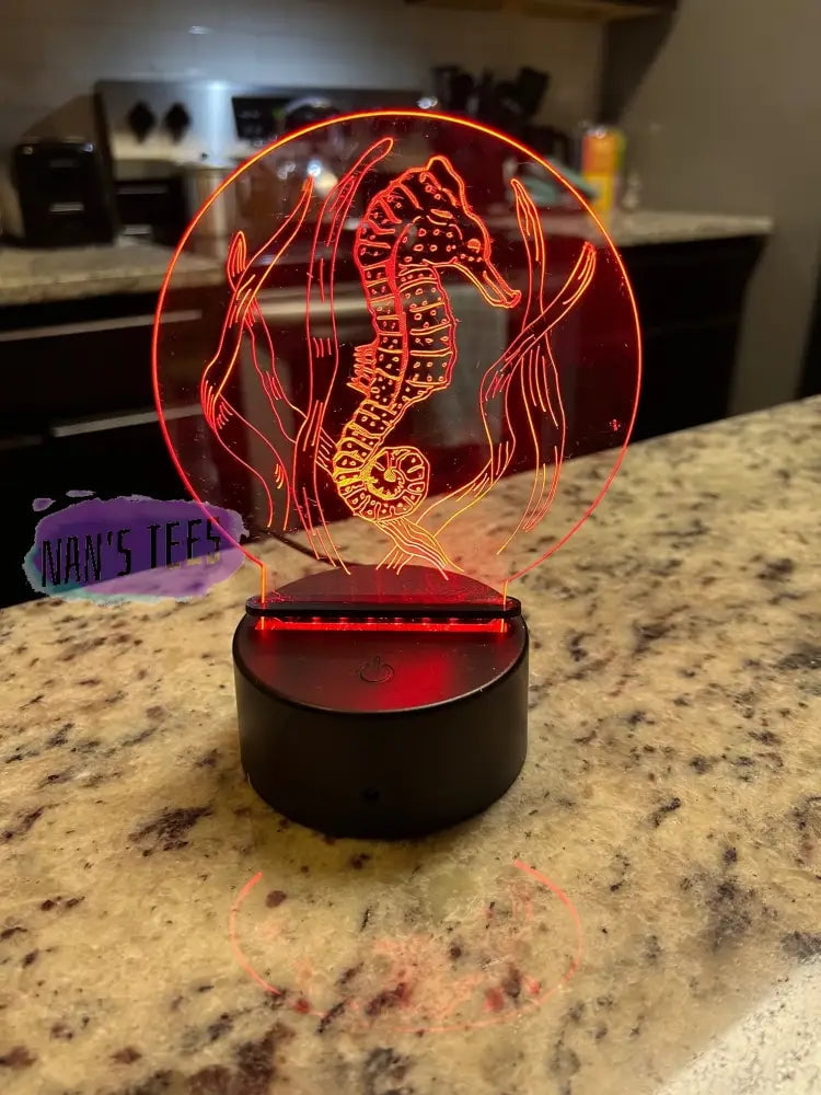 Seahorse Engraved Clear Acrylic 3D LED Night Light with Base and Remote ...