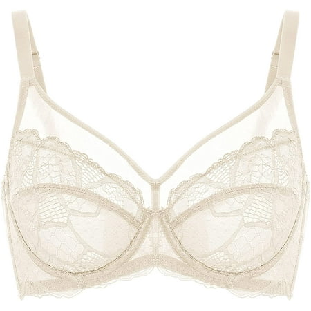 Compuye Women's Sexy Lace Sheer Bra Unlined Minimizer Underwire Full ...