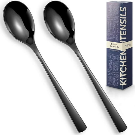 Premium Black Serving Spoon Set, 2 Pack, 18/10 Stainless Steel Large ...