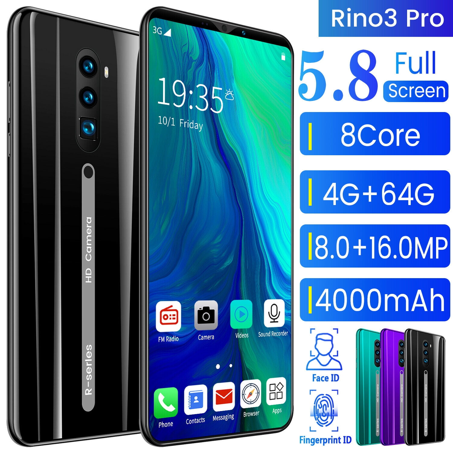 Rino3 Pro 4+64GB Smart Mobile Phone 5.8 inch Android Face Unlocked Cell ...
