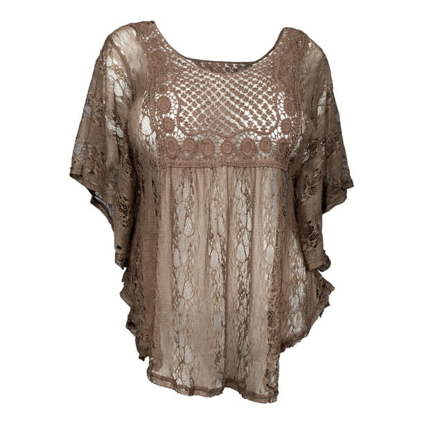 Evogues Apparel Evogues Plus Size Sheer Crochet Lace Poncho Top
