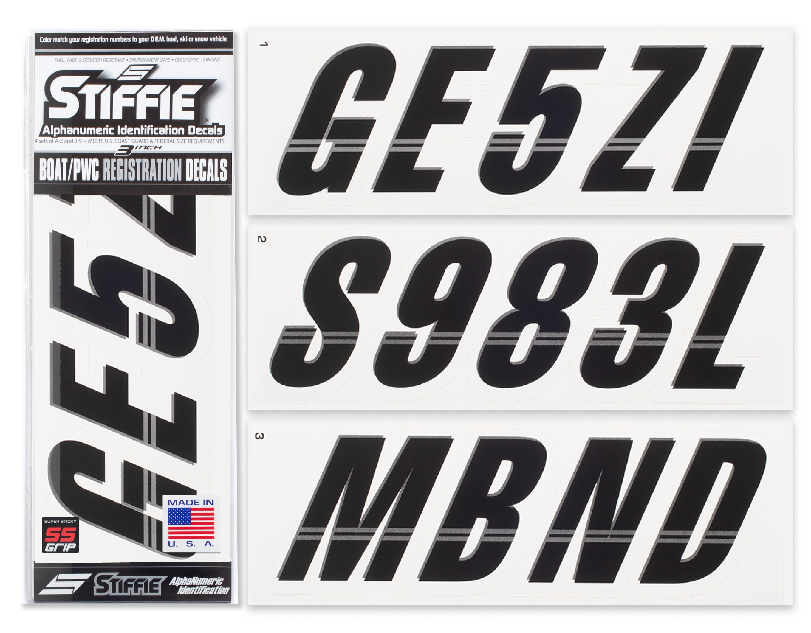 STIFFIE Techtron Black/White SUPER STICKY 3" Alpha-Numeric ...