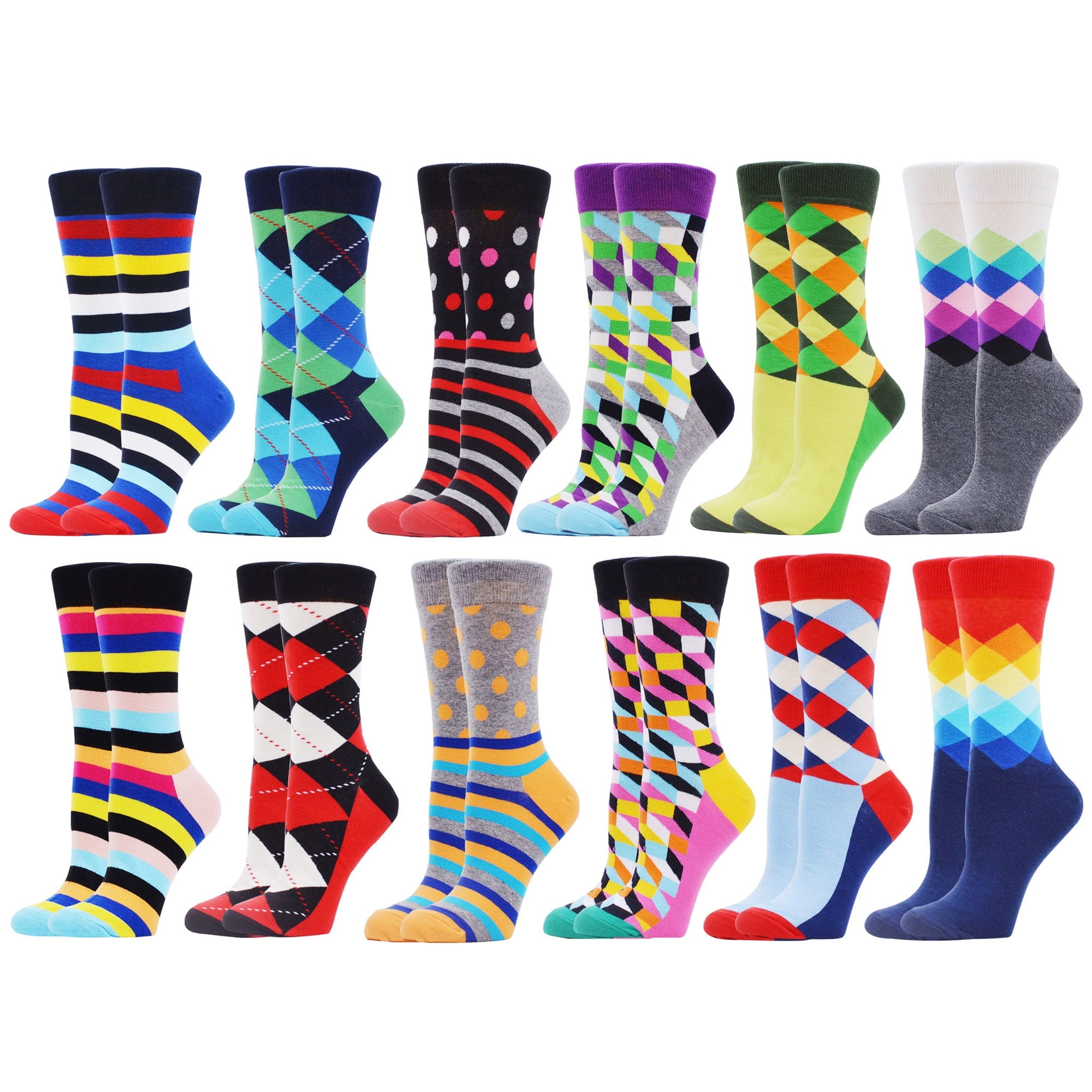 WeciBor Women's Colorful Argyle Dress Combed Cotton Crew Socks Sock ...
