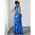 Blue Floral Print High Neck Sleeveless Mermaid Maxi Dress, Slimming ...