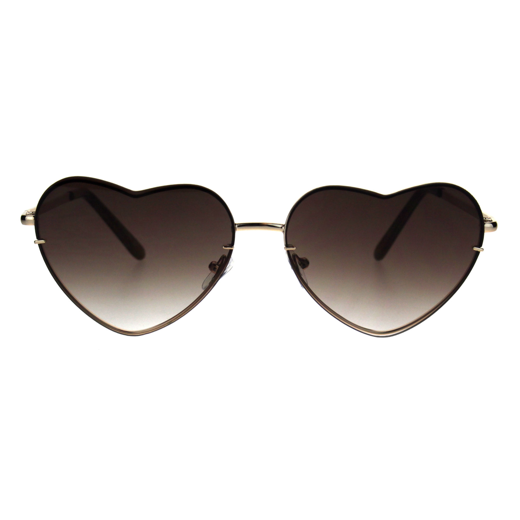 Womens Luxury Rimless Flat Panel Valentine Heart Sunglasses Gold Brown ...