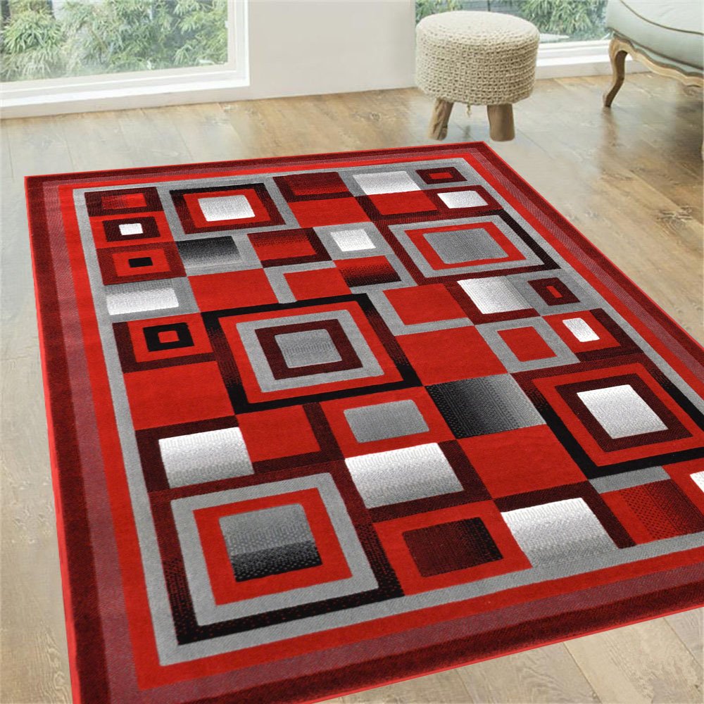 HR Square Pattern Area Rug 8x10 [7'.5" x 10'.5"] Geometric Contemporary ...