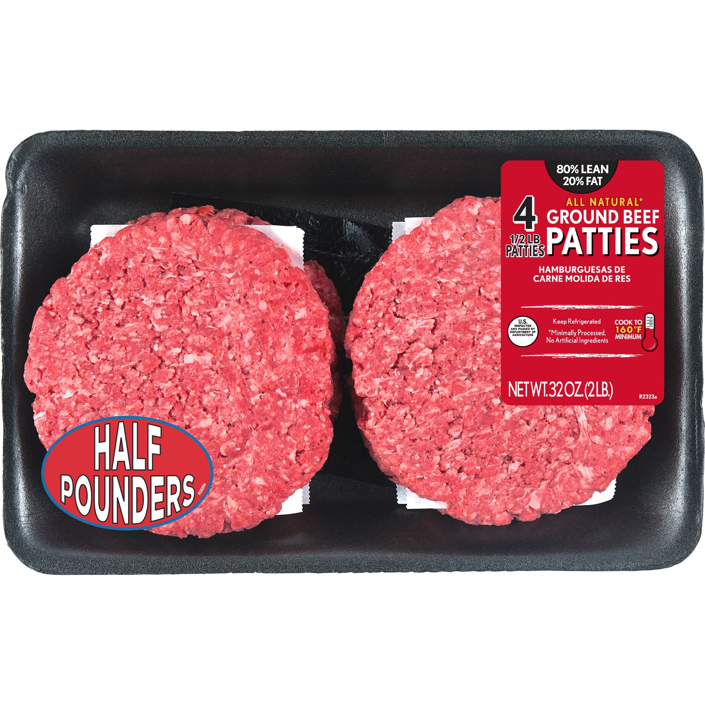 All Natural 80 Lean 20 Fat Ground Beef Burgers 4 Count 2 Lb