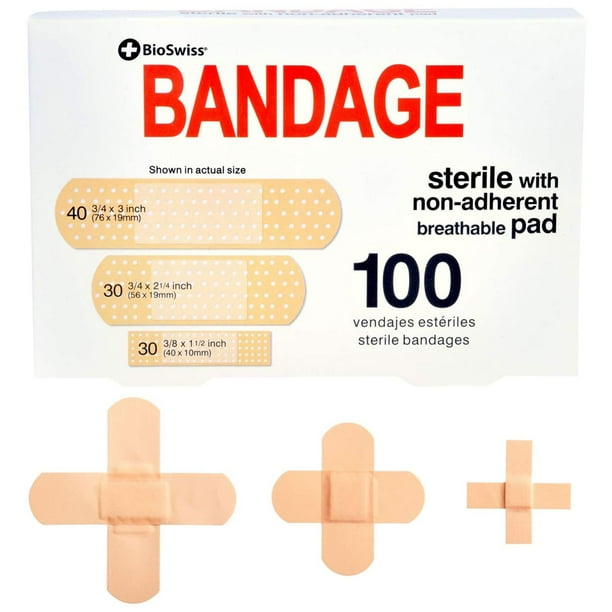 Bio Swiss Adhesive Sterile Bandages With Assorted Sizes, 100 Count ...