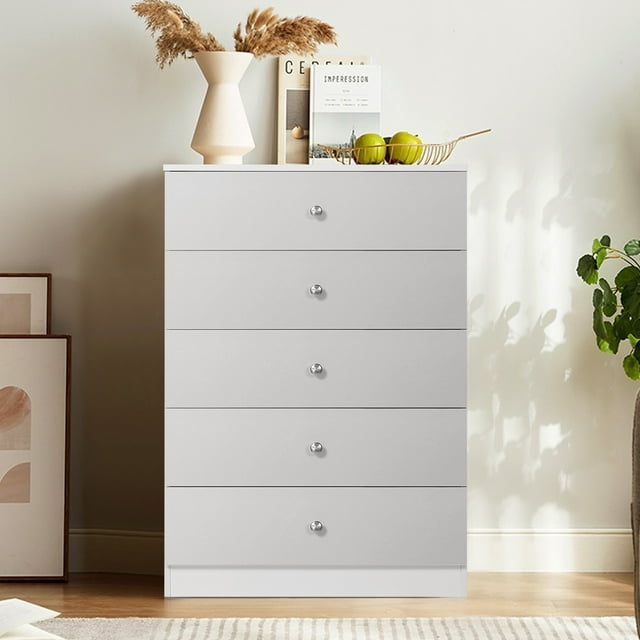 Chest of 5 Drawers High Gloss Wooden Storage Cabinet for Bedroom ...