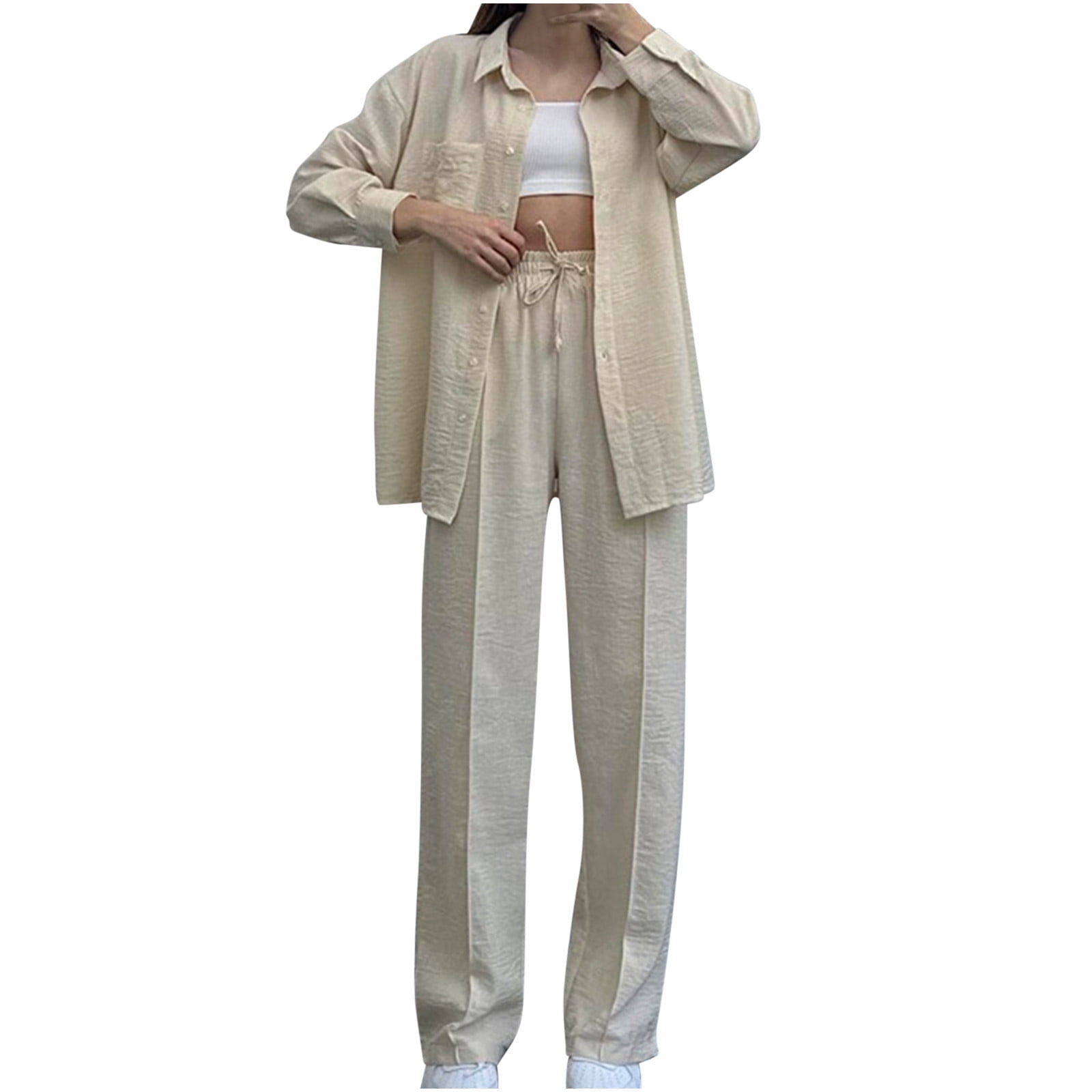 vdgthytj Fall Sets for Women Long Sleeve Button down Lapel Shirts with ...