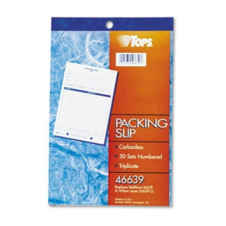 TOPS 46639 Packing Slip Book- 5-1/2 x 7-7/8- 3-Part Carbonless- 50 Sets ...