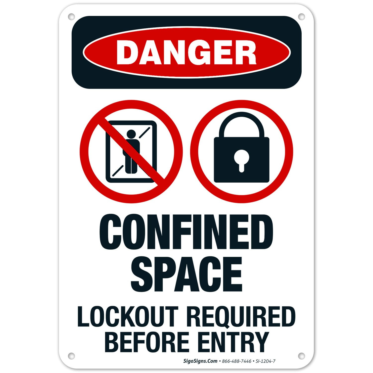 Confined Space Lockout Required Before Entry Sign, OSHA Danger Sign ...