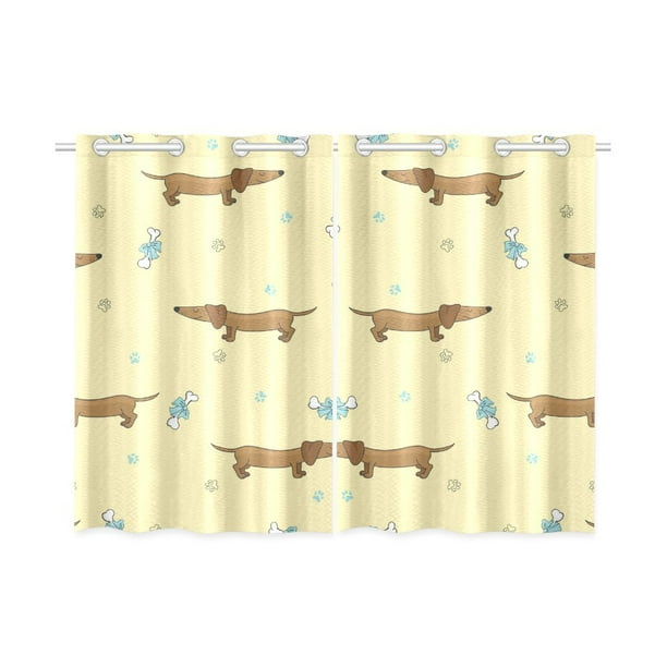 YUSDECOR Cute Dachshund Dog Window Curtains Kitchen Curtain Room ...