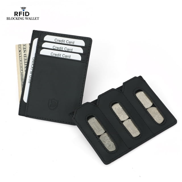 RFID Blocking Slim Bifold Genuine Leather Minimalist Front Pocket ...