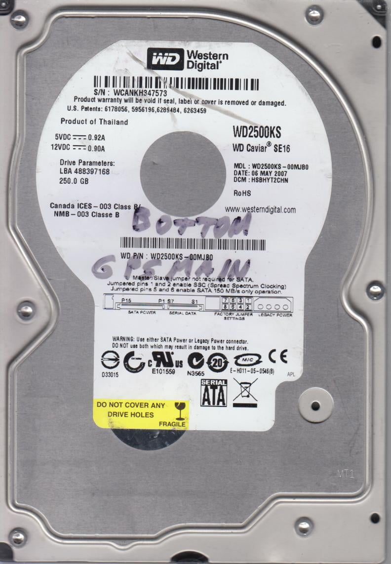 WD2500KS-00MJB0, DCM HSBHYT2CHN, Western Digital 250GB SATA 3.5 Hard ...