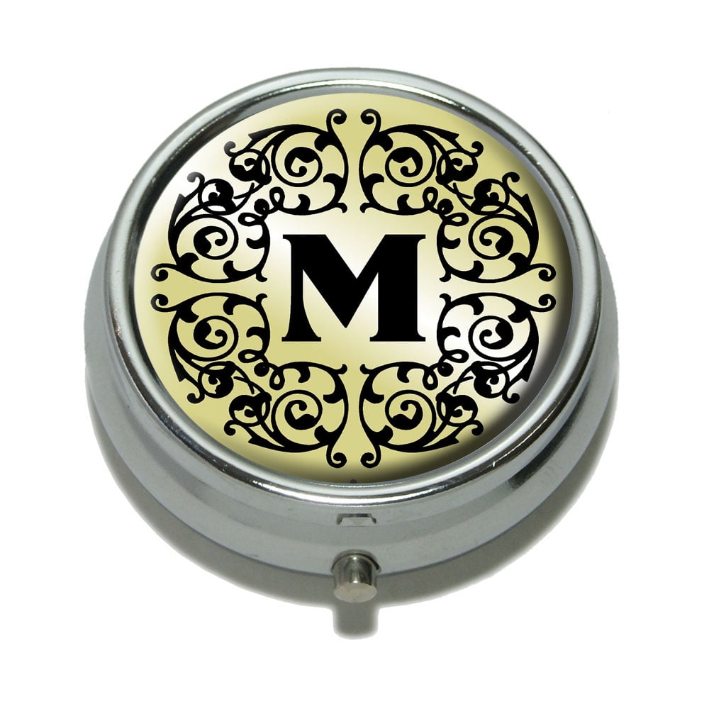 Letter M Initial Black White Tan Pill Box - Walmart.com