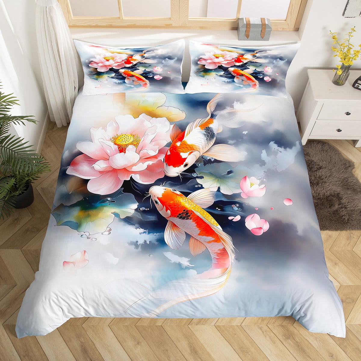 Click here for Yst Koi Fish Queen Size Comforter Cover Pink Flowe... prices
