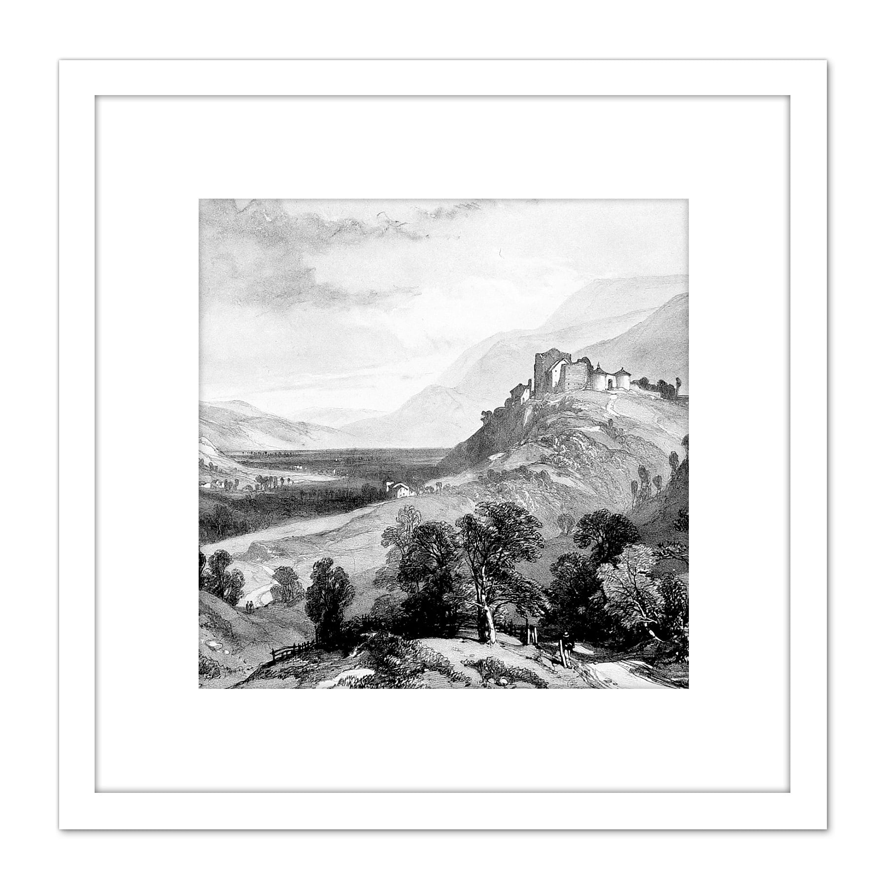 Harding Pontcharra Castle Bayard Landscape Drawing 8X8 Inch Square ...