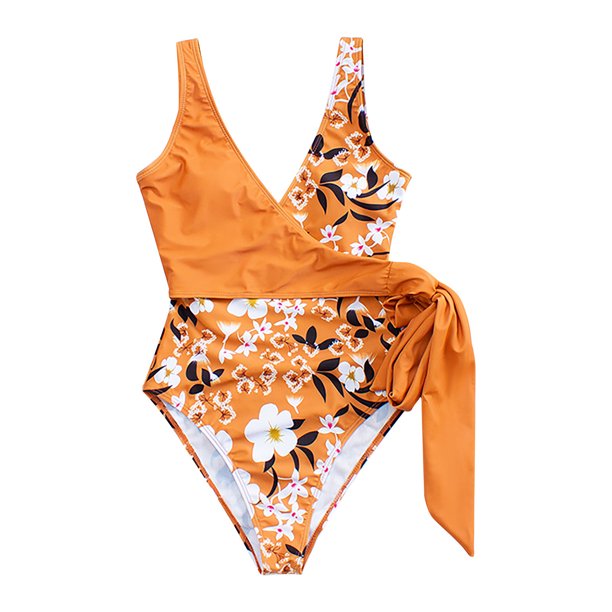 One Piece Swimsuit for Women One-Piece Floral Stripes Stitching Back ...