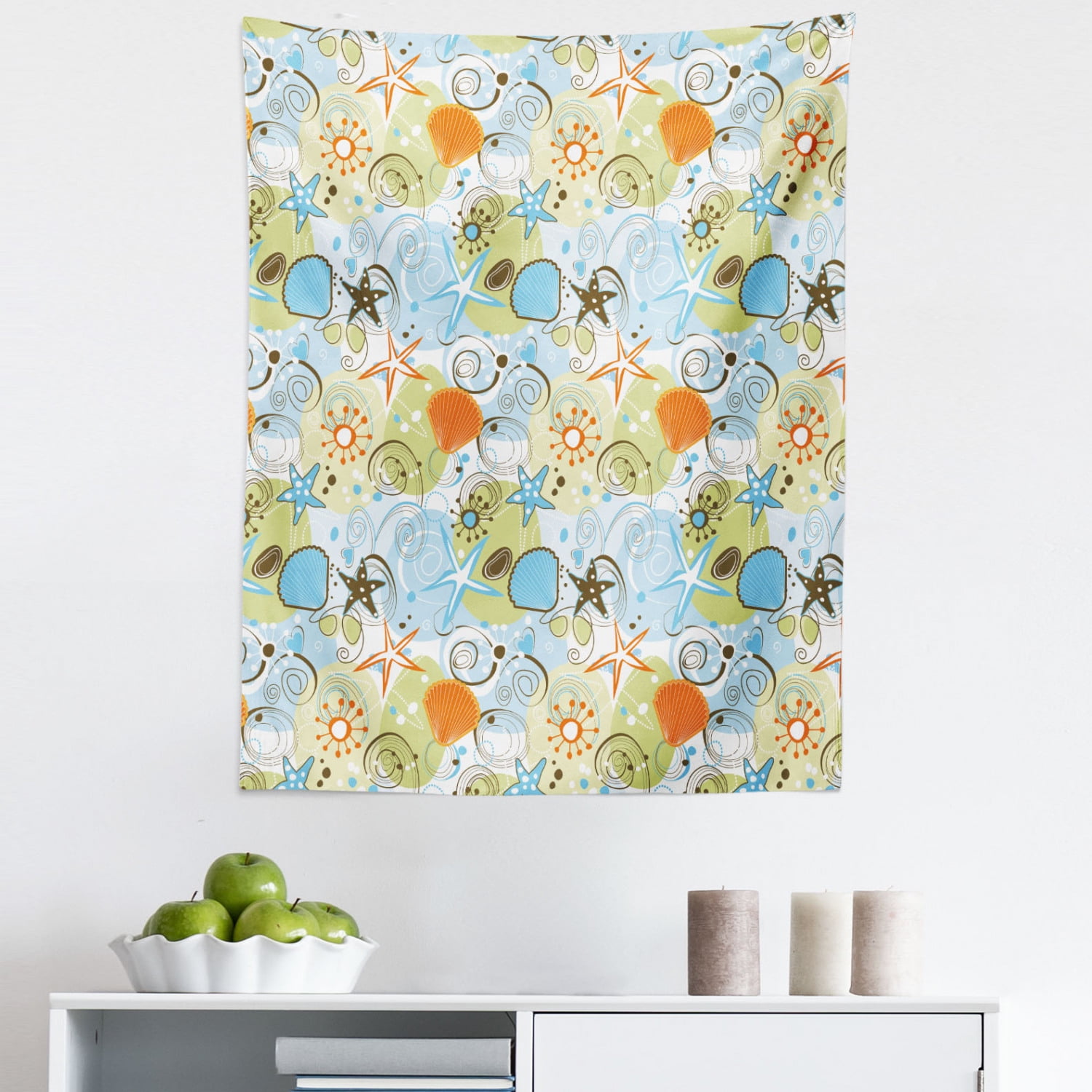 Sea Shells Tapestry, Retro Inspirations Abstract Illustration Beach ...
