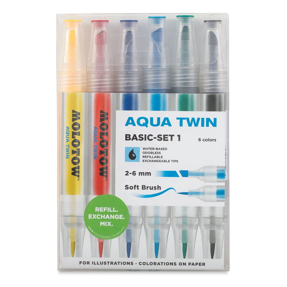 Molotow Aqua Twin Markers - Basic Colors Set 1, Set of 6 - Walmart.com