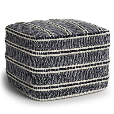 Simpli Home Graham Boho Square Pouf in Patterened Blue and Natural ...