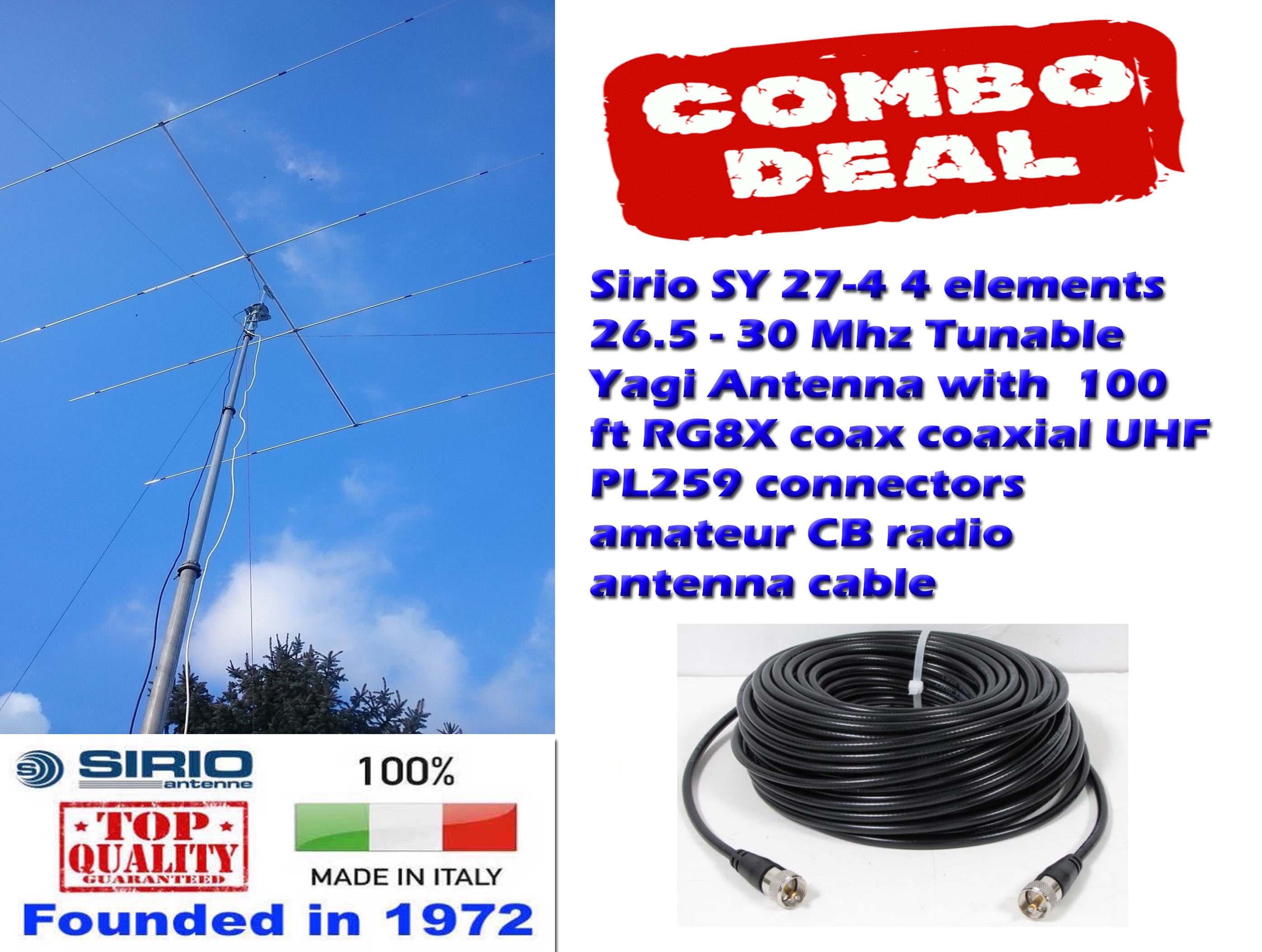 Sirio SY 27-4 4 elements 26.5 to 30 MHz CB/10M Yagi Beam Antenna w ...