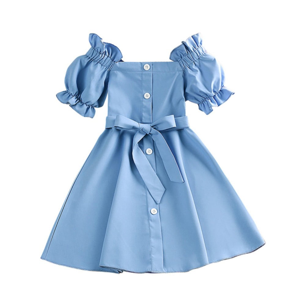 Little Girls Off Shoulder Dresses Kids Bowknot Belt Party Wedding Dress ...