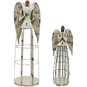 Attraction Design Antiqued Praying Metal Garden Angel Statue with Hooks ...