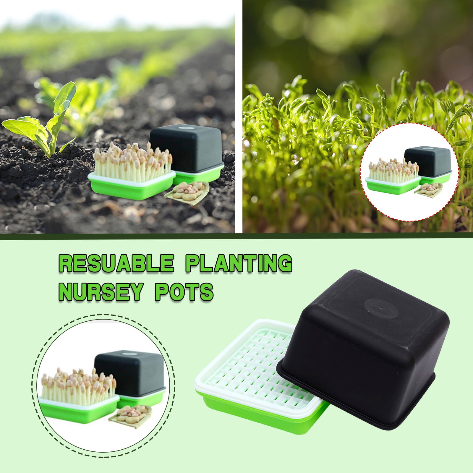Seed Sprout Tray Growing Planter Sprout Box Permanent Hydroponics Seed ...